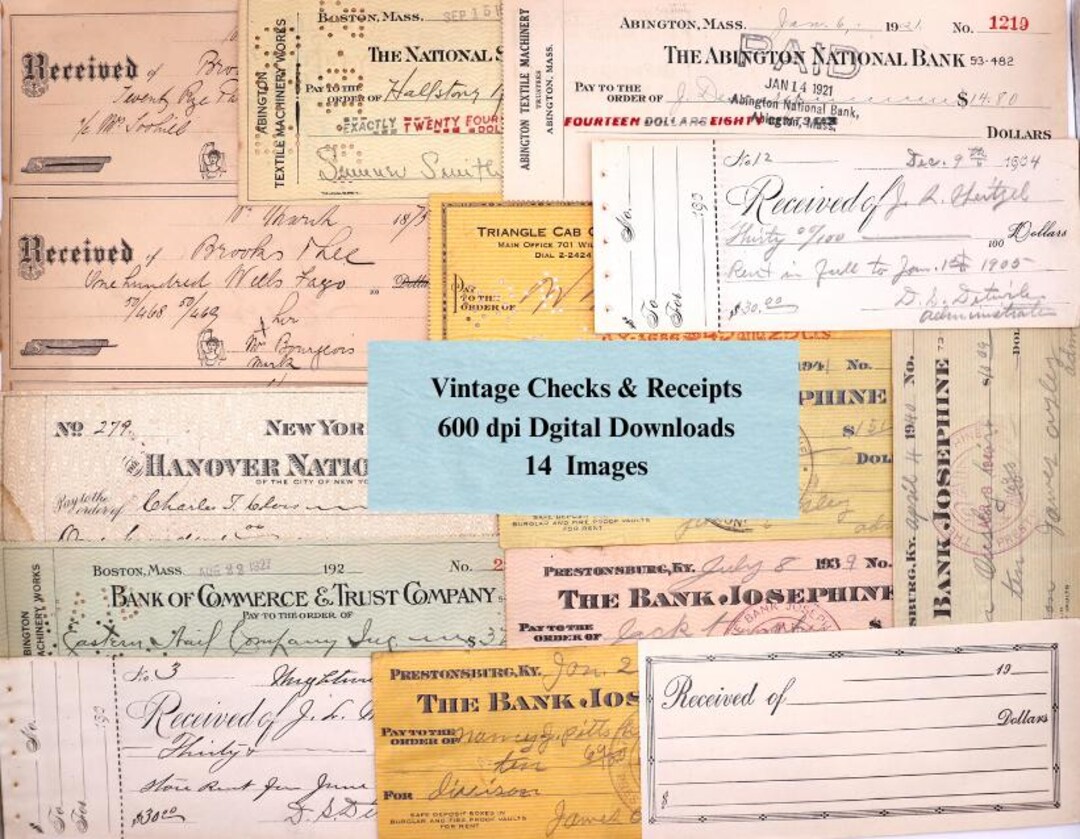 Vintage Checks and Receipts Ephemera, Printable Paper (digital Download ...