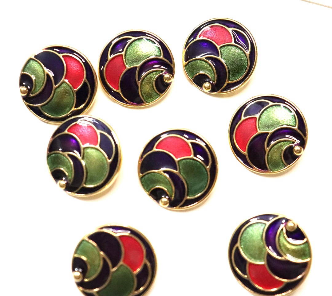 4 Haute Couture Enamel Buttons, Heavy Metal, NOS, Sewing, Notions ...