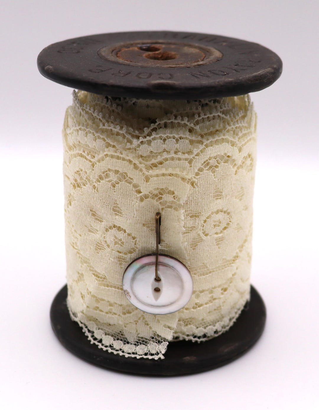 Vintage Industrial Textile Spool With 3 Yards Vintage Lace - Etsy