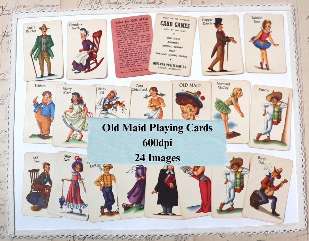 Vintage Old Maid Playing Cards Digital Download. Two Printable Sheets ...