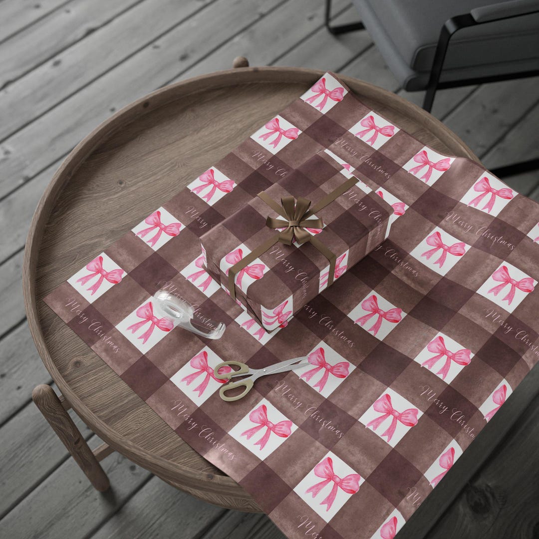 Pink Bow Plaid Wrapping Paper | Christmas Patterned Gift Wrap - Etsy