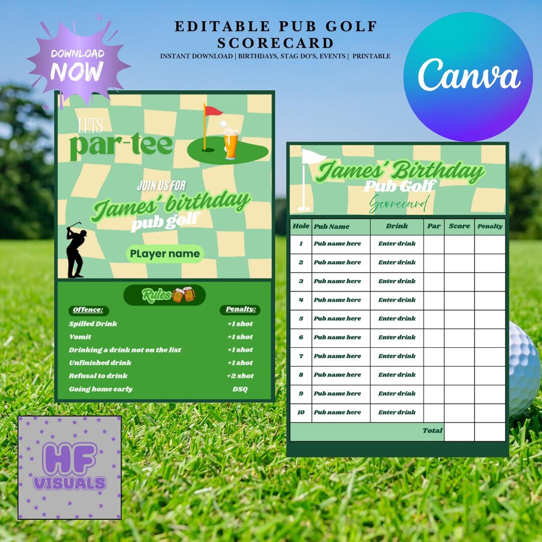 Pub Golf Invitation & Scorecard Template: Editable Stag Do Game ...