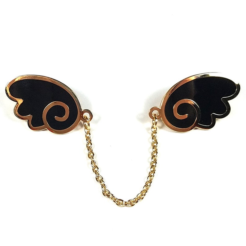 Angel wings enamel pins with chain black gold wing lapel pin | Etsy