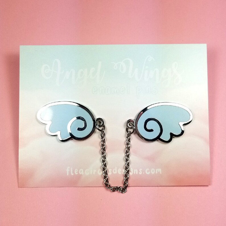 Angel Wings Enamel Pins With Chain Blue Silver Wing Lapel - Etsy