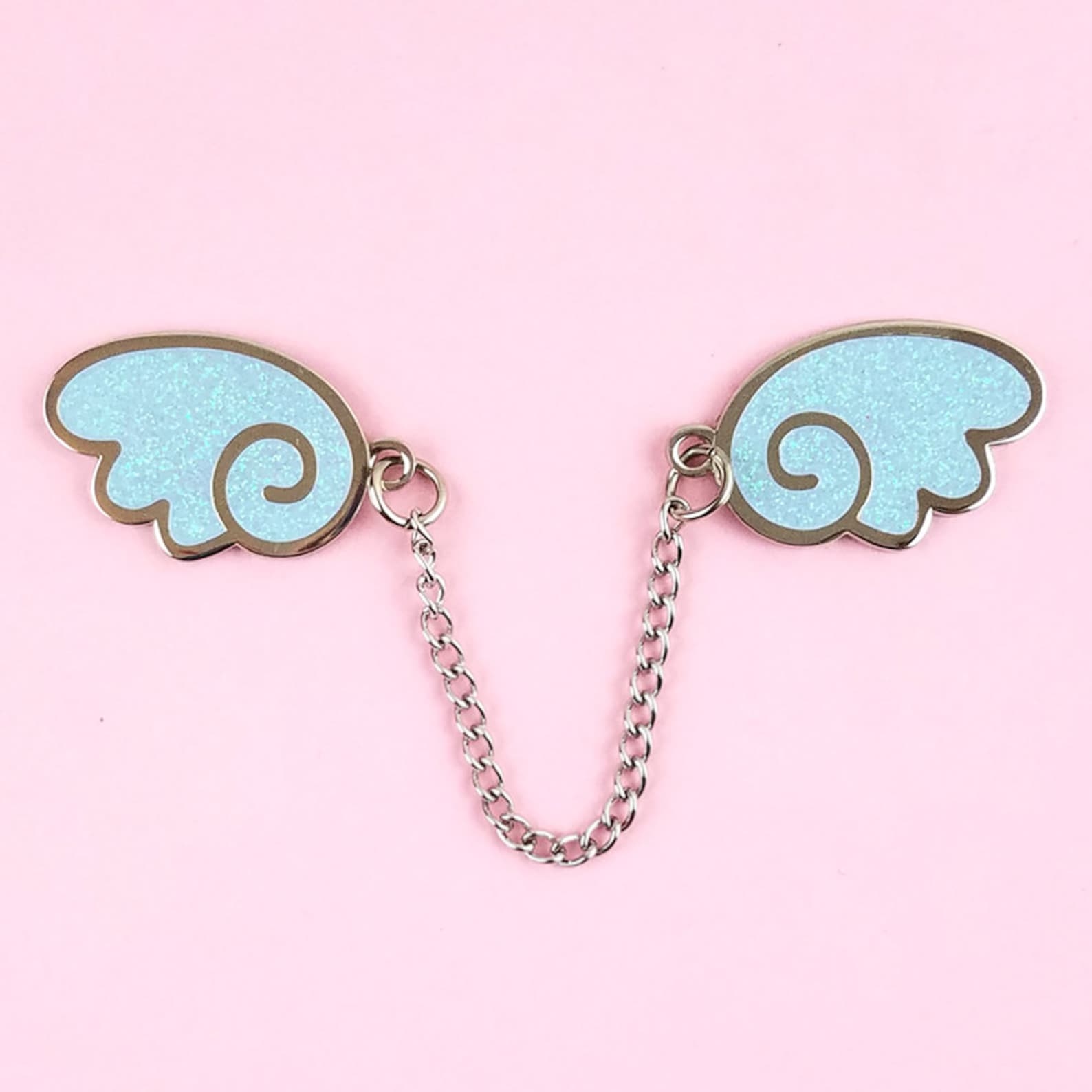 Angel Wings Enamel Pins With Chain Blue Glitter Silver Wing - Etsy