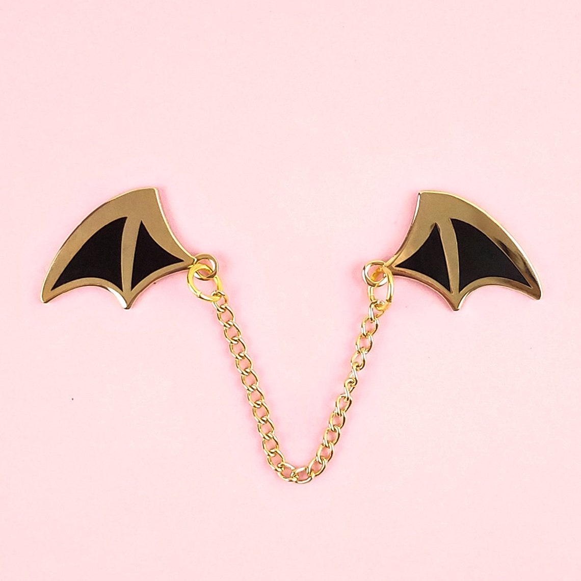 Demon Wings Enamel Pins With Chain Gold Black Wing Lapel Pin | Etsy