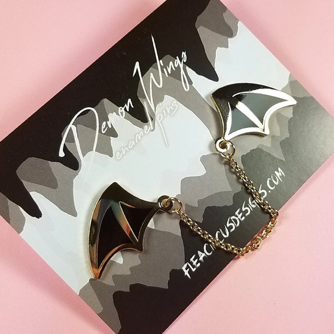 Demon Wings Enamel Pins With Chain Gold Black Wing Lapel Pin | Etsy