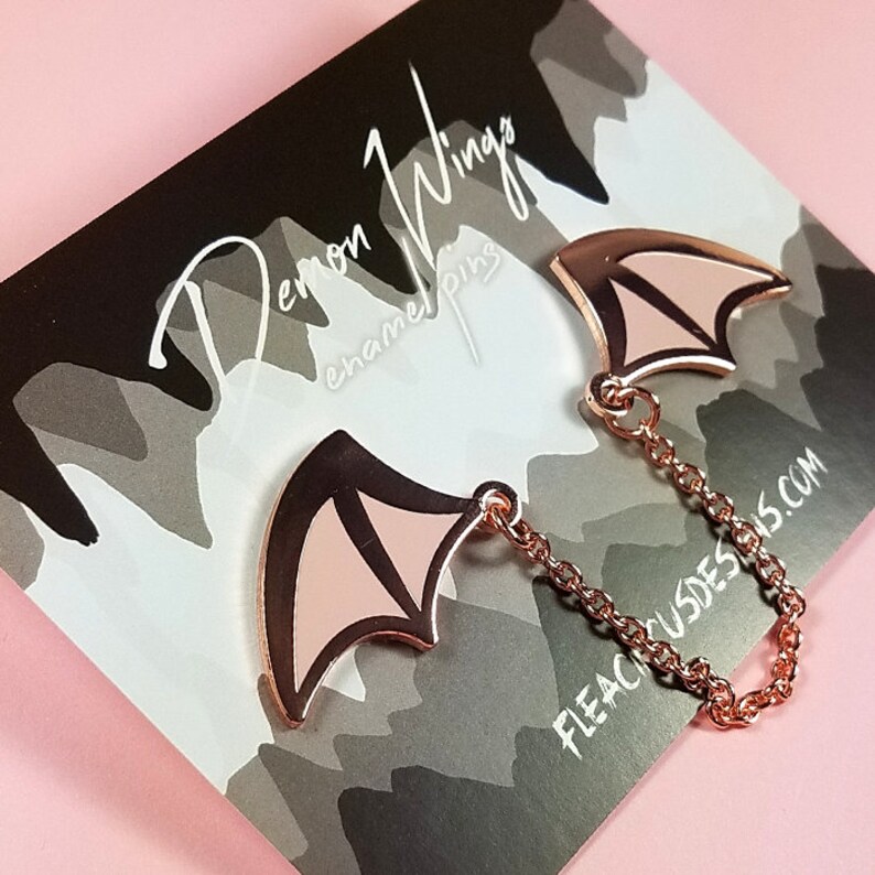 Demon Wings Enamel Pins With Chain Rose Gold Pink Wing Lapel - Etsy