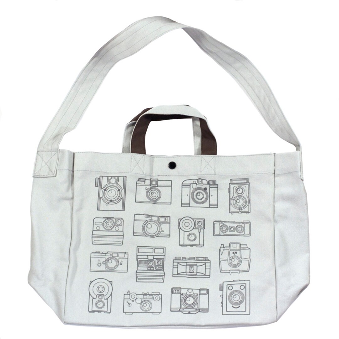Canvas Shoulder Bag Camera Outlines Screenprinted Tote Photography ...