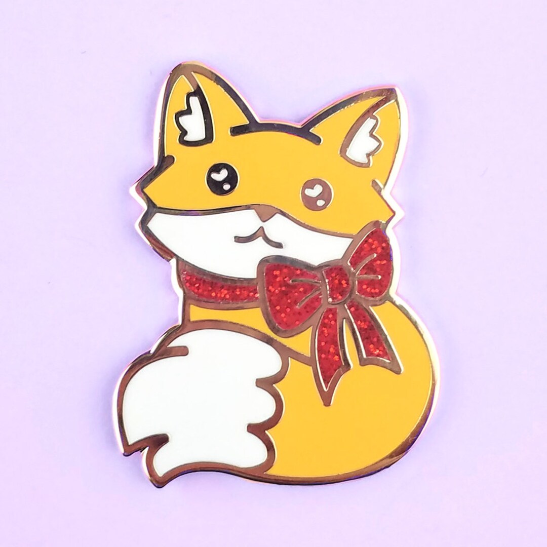 Fox Enamel Pin Pastel Glitter 3.5cm Kawaii Bow Orange Cute Fancy Lapel ...