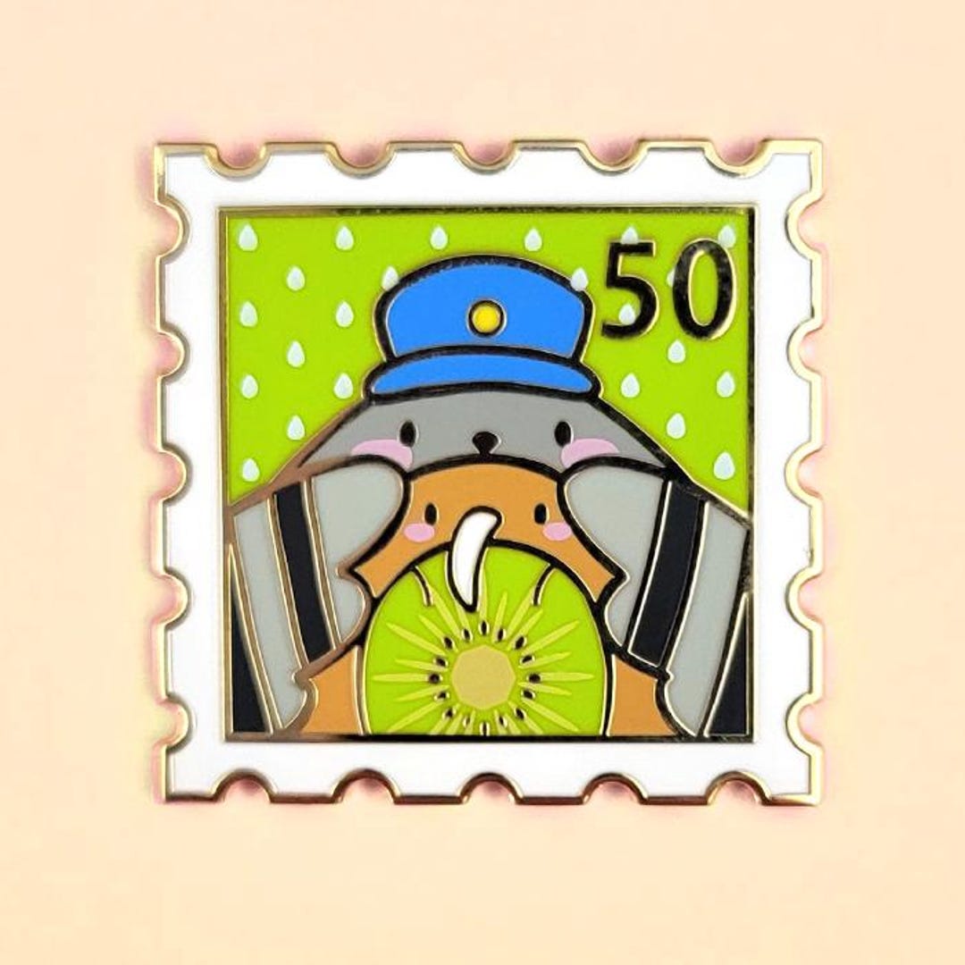 Pigeon and Kiwi Stamp Pin Poe and Karl Hard Enamel Pin Bird Dove Mail ...