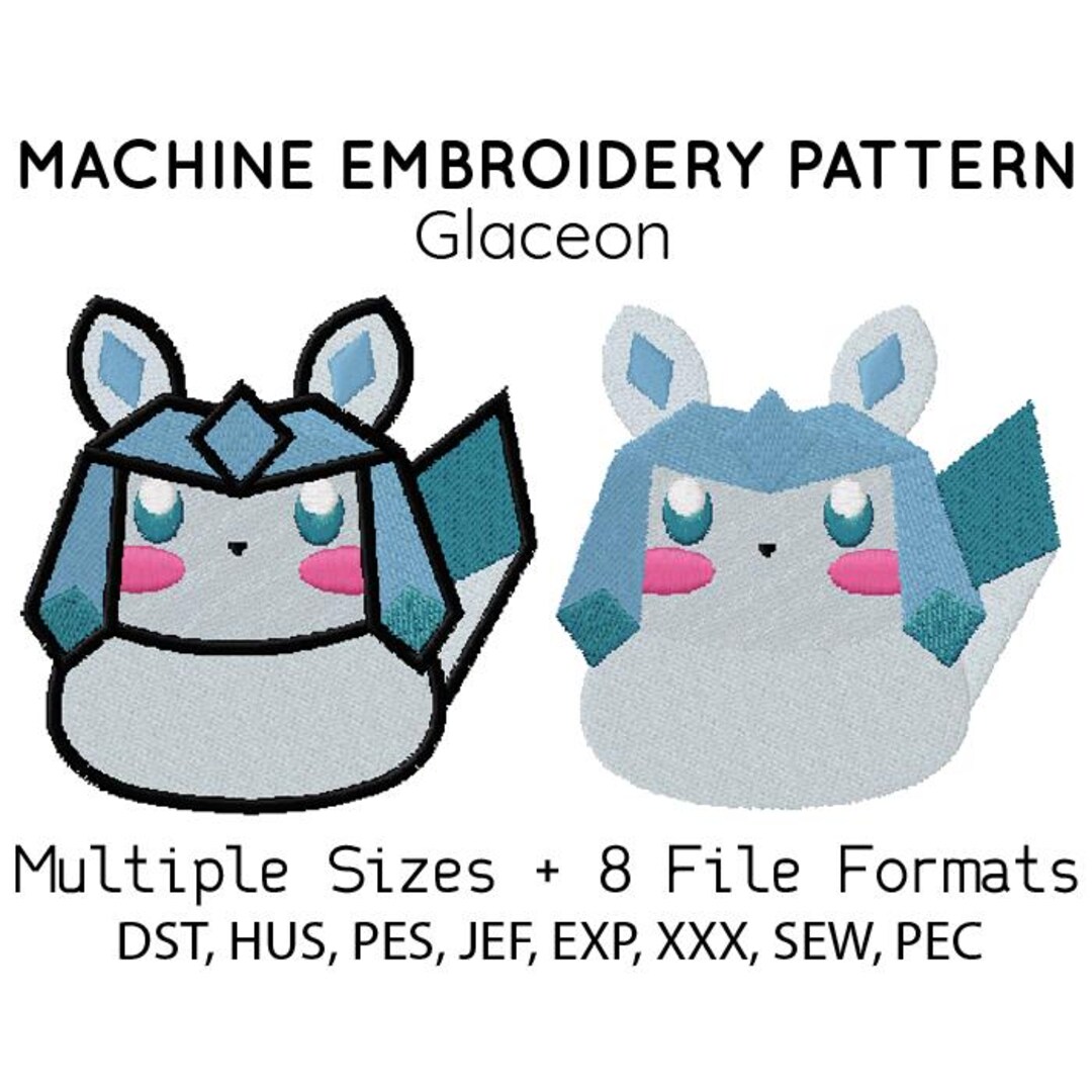 Pokemon Glaceon EMBROIDERY MACHINE FILES Pattern Design Hus Jef Pes Dst ...