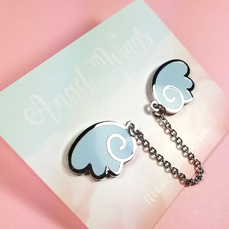 Angel Wings Enamel Pins With Chain Blue Silver Wing Lapel | Etsy