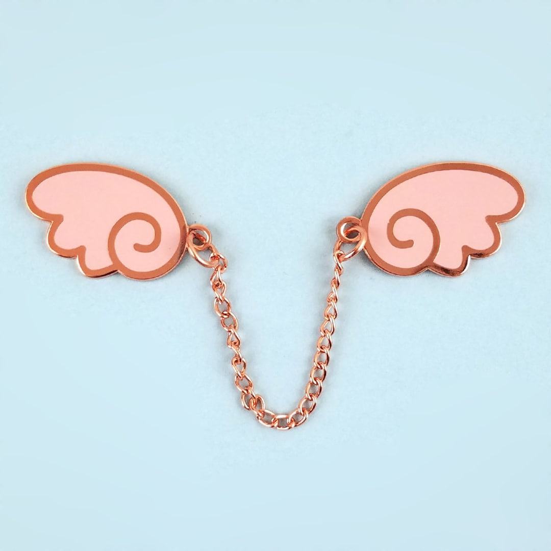 Angel Wings Enamel Pins With Chain Pink Rose Gold Wing Lapel Pin Brooch ...
