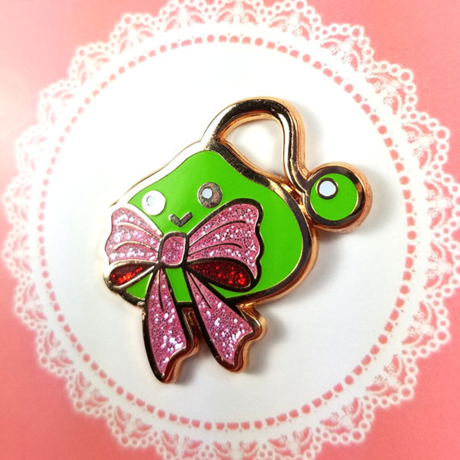 Slime With Bow Hard Enamel Rose Gold Plating Glitter 4cm | Etsy