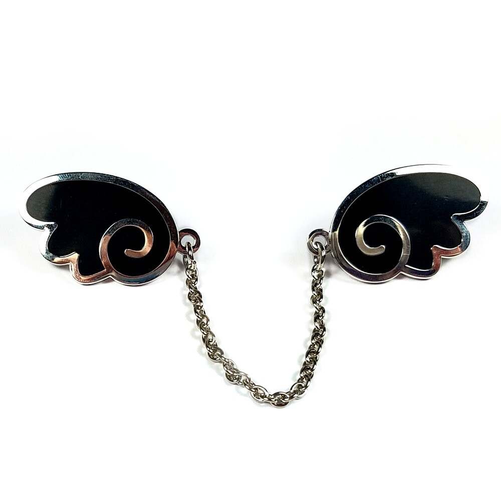 Angel wings enamel pins with chain black silver wing lapel | Etsy