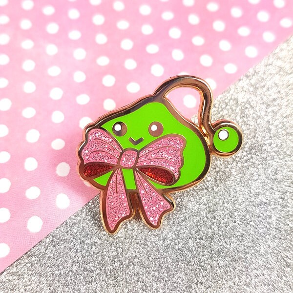 Slime With Bow Hard Enamel Rose Gold Plating Glitter 4cm | Etsy