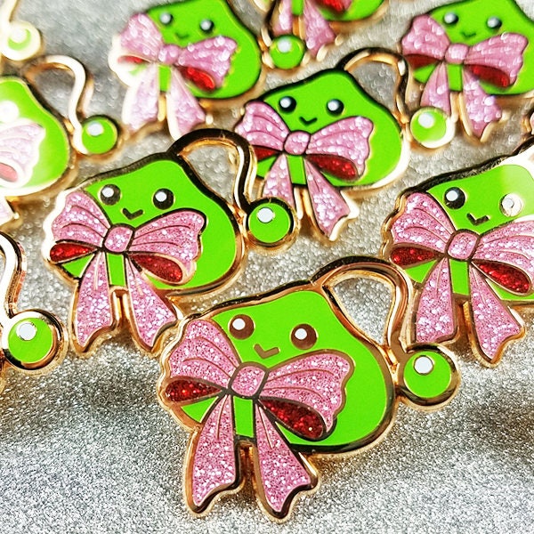 Slime With Bow Hard Enamel Rose Gold Plating Glitter 4cm | Etsy