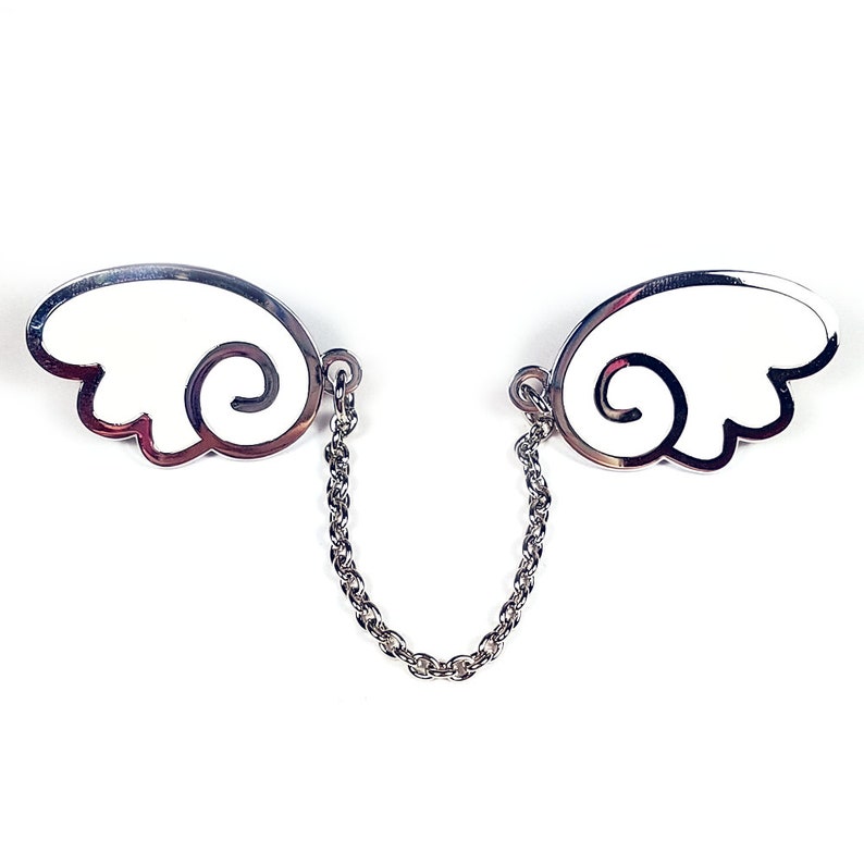 Angel wings enamel pins with chain white silver wing lapel | Etsy