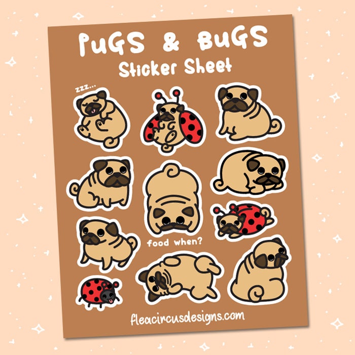 Pugs dog sticker sheet stickers planner vinyl kiss cut matte | Etsy