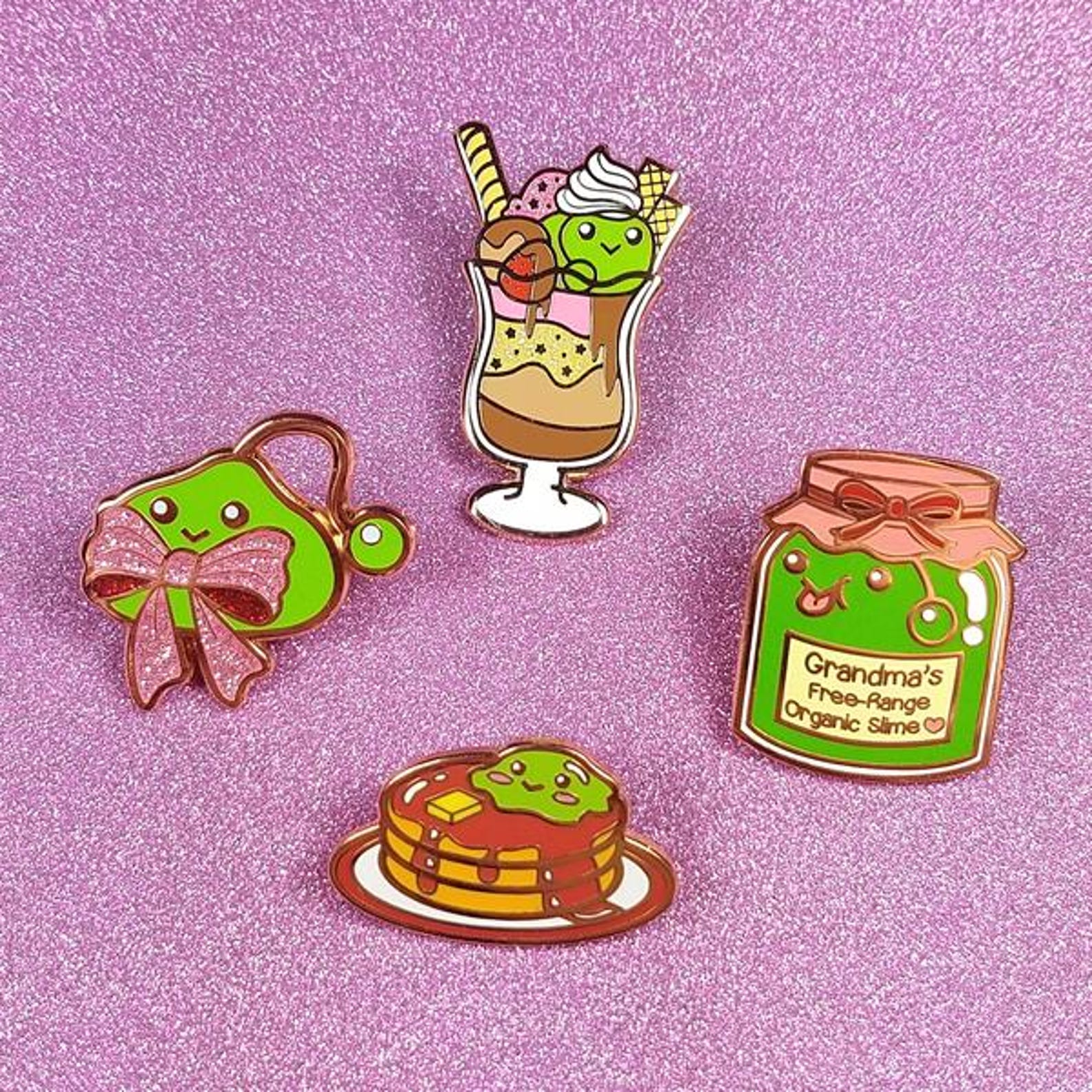 Slime With Bow Hard Enamel Rose Gold Plating Glitter 4cm - Bowtie Pink ...