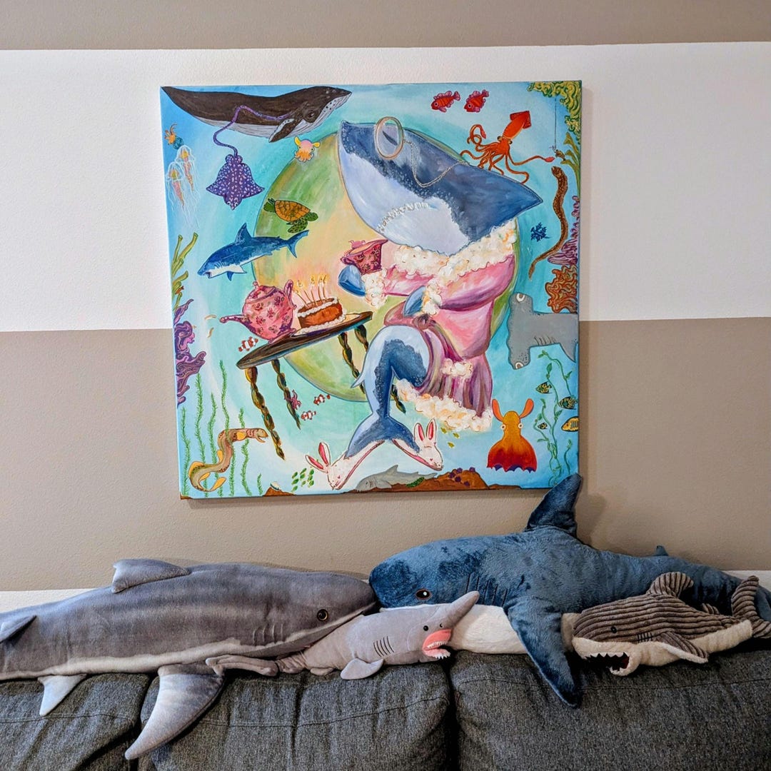 Shark Tea Party Art Print: Kids Room Sea Creature Decor - Etsy