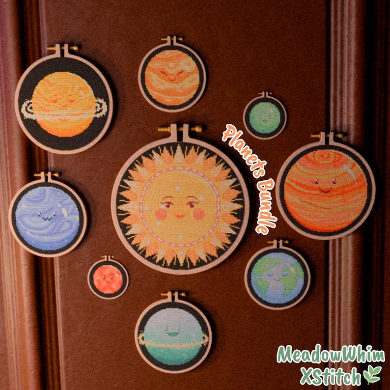 Solar System Cross Stitch Bundle, Planets Embroidery Set, Sun Space ...