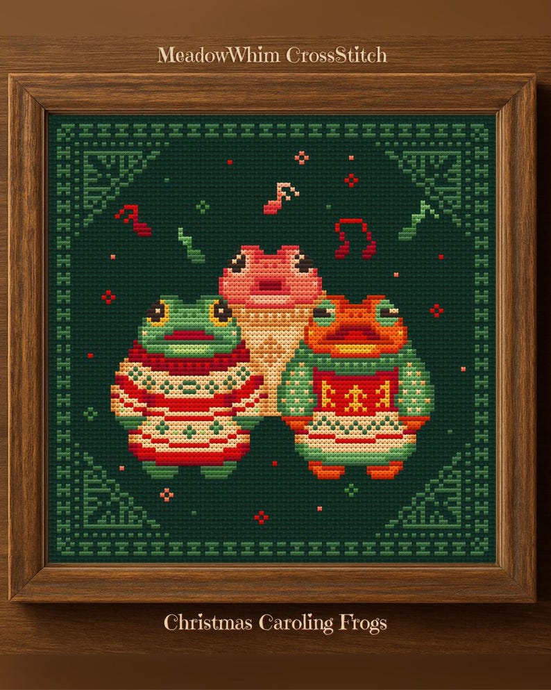 Frog Choir Christmas Cross Stitch Pattern, Festive Animal Embroidery ...