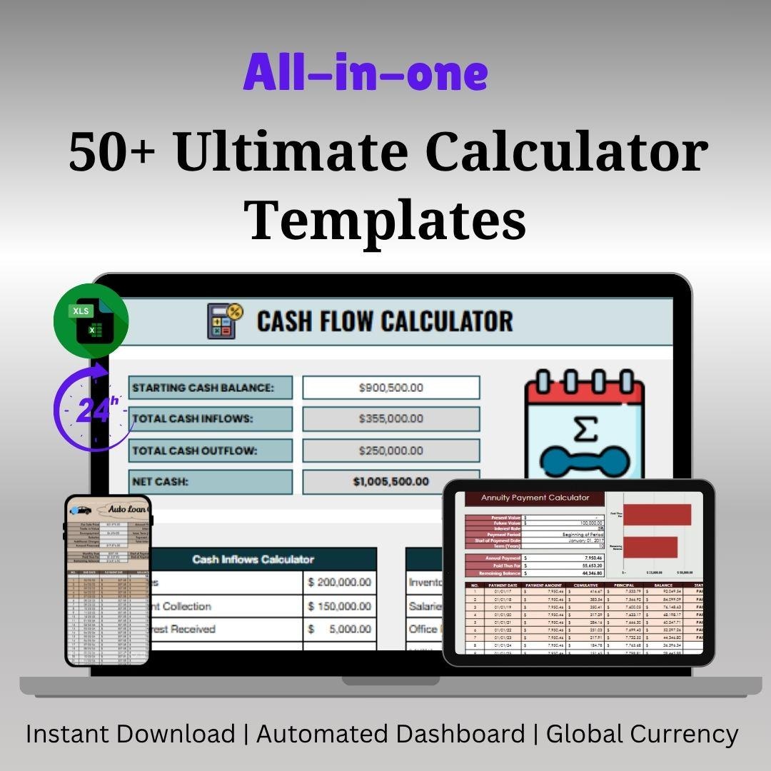 50+ Excel Financial Calculators Template Bundle | Business, Loan ...
