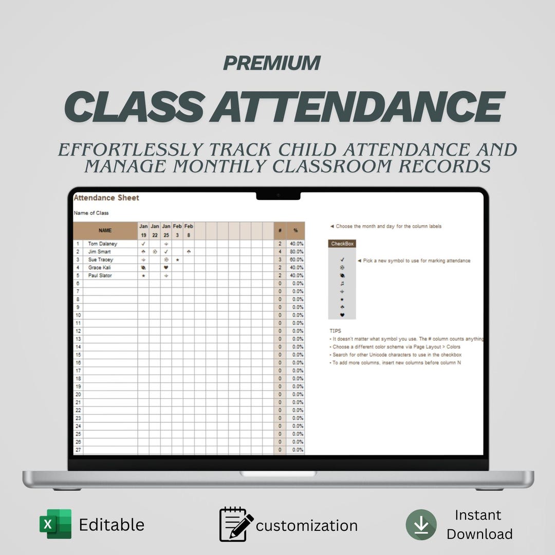 Child Attendance Tracker Excel Template | Daycare Enrollment ...
