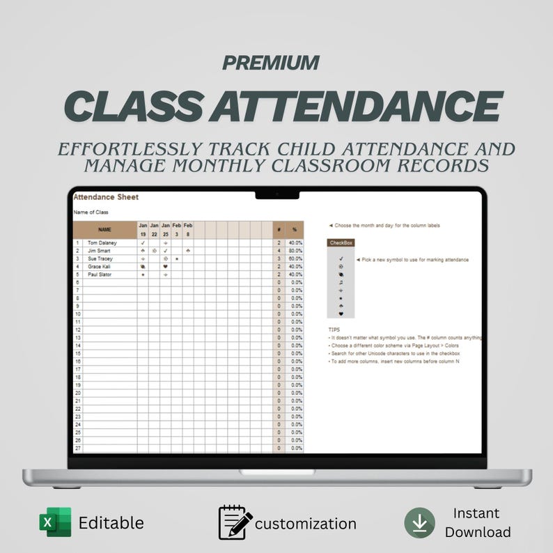 Child Attendance Tracker Excel Template | Daycare Enrollment ...