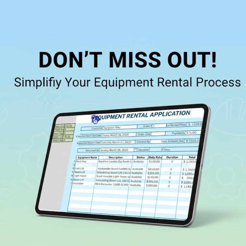 Equipment Rental Tracker Excel Template | Heavy Machinery Leasing ...