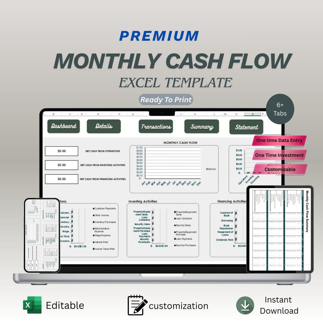 Monthly Cashflow Sheet Excel | Cash Flow Tracker | Instant Download ...