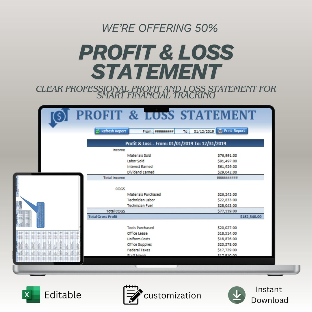 Profit and Loss Statement Spreadsheet | Business Financial Tracker ...