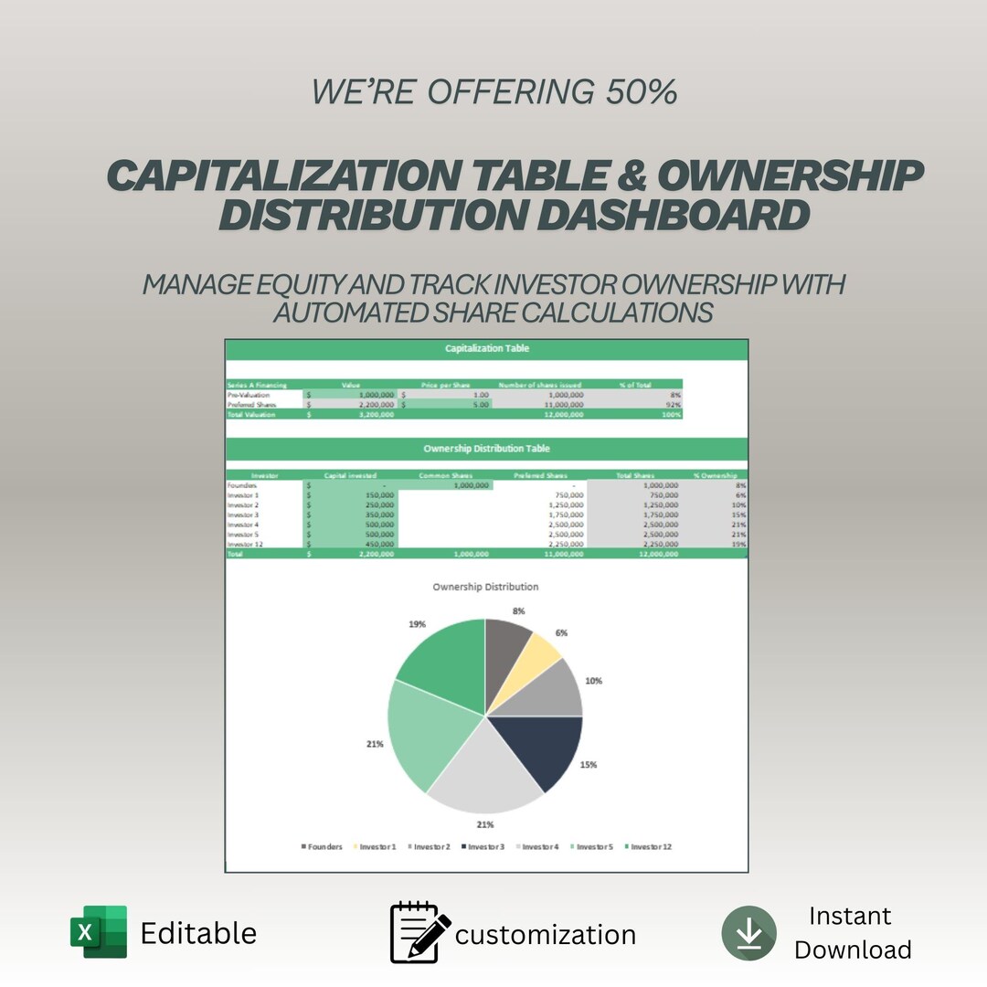 Capitalization Table Spreadsheet | Startup Equity Tracker Dashboard ...
