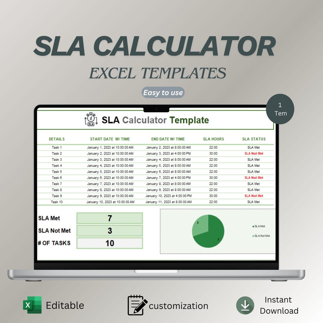 Plantilla de calculadora de SLA para Excel/Seguimiento de acuerdos de ...