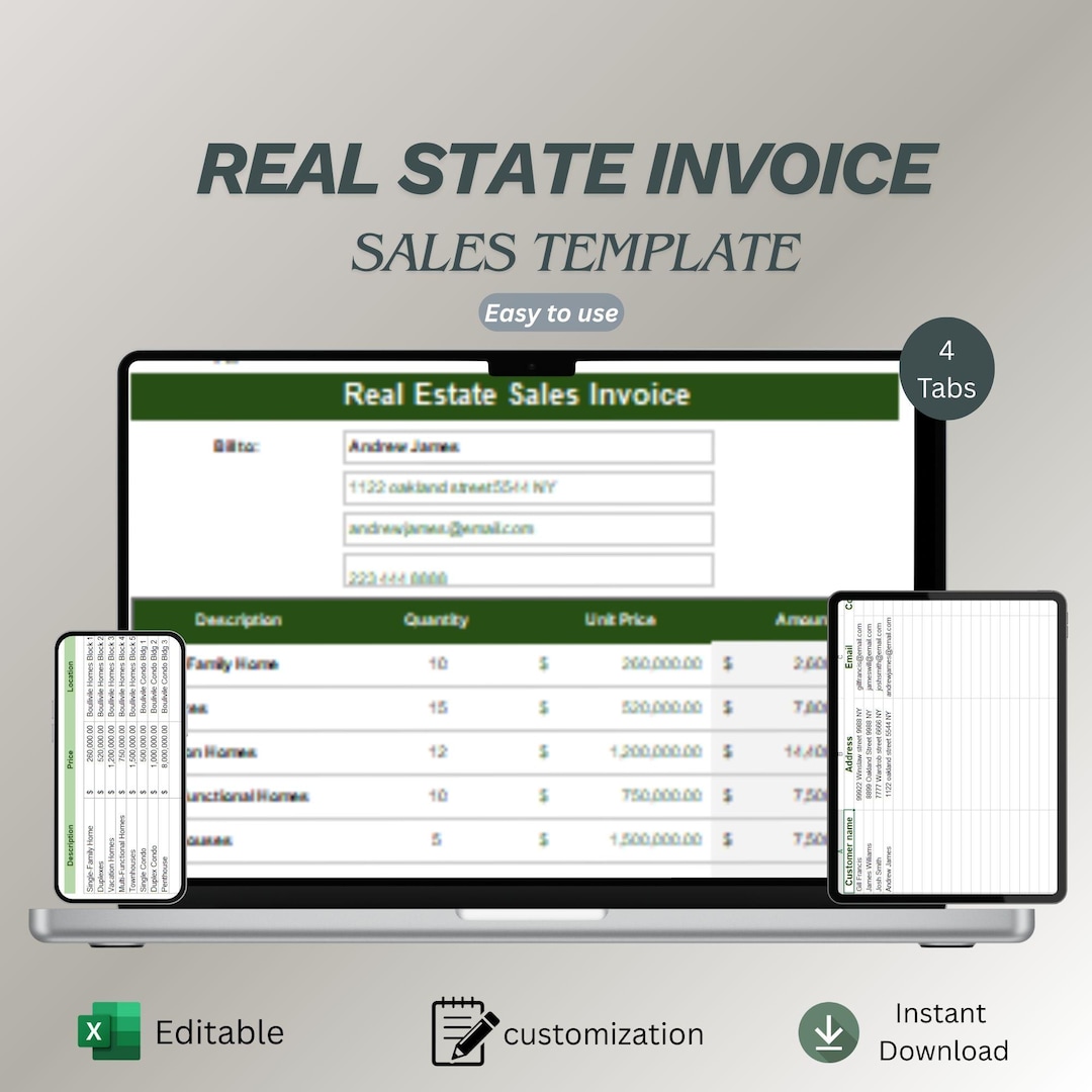 Real Estate Sales Invoice Template for Excel | Property Sale Invoice ...