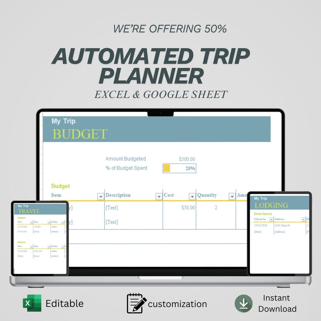 Travel Itinerary Google Sheets | Digital Trip Planner & Flight Tracker ...