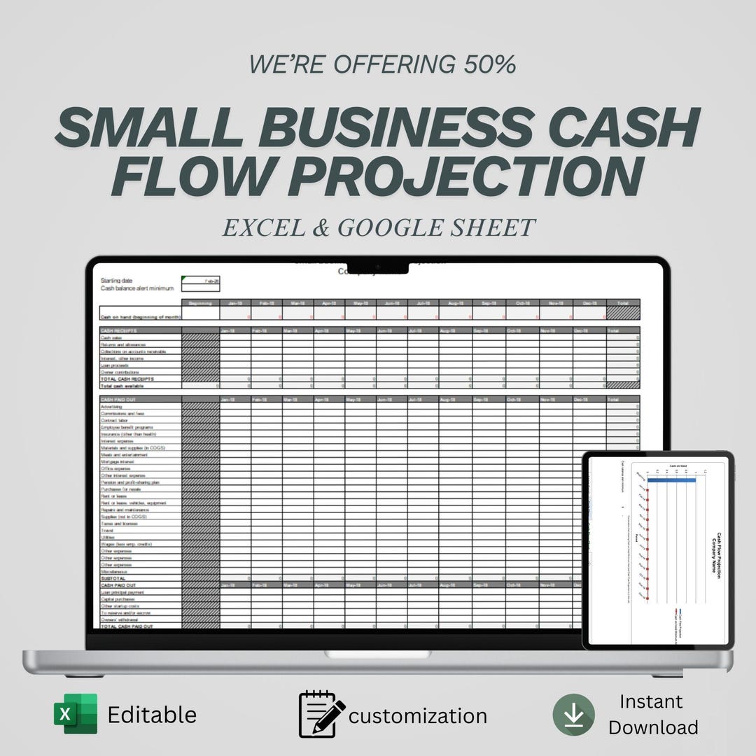 Small Business Cash Flow Projection Spreadsheet Monthly Financial ...