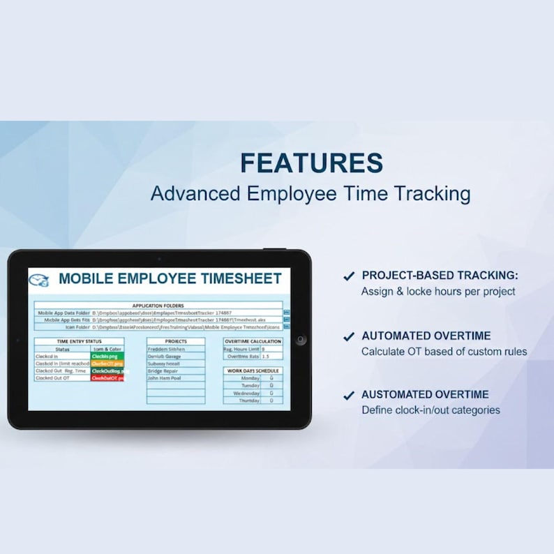 Employee Timesheet & Attendance Tracker | Staff Shift Log Overtime ...