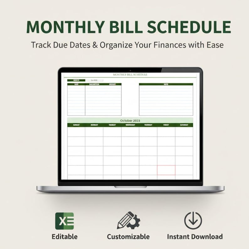 Monthly Bill Schedule Excel | Bill Due Date Tracker | Organize Personal ...
