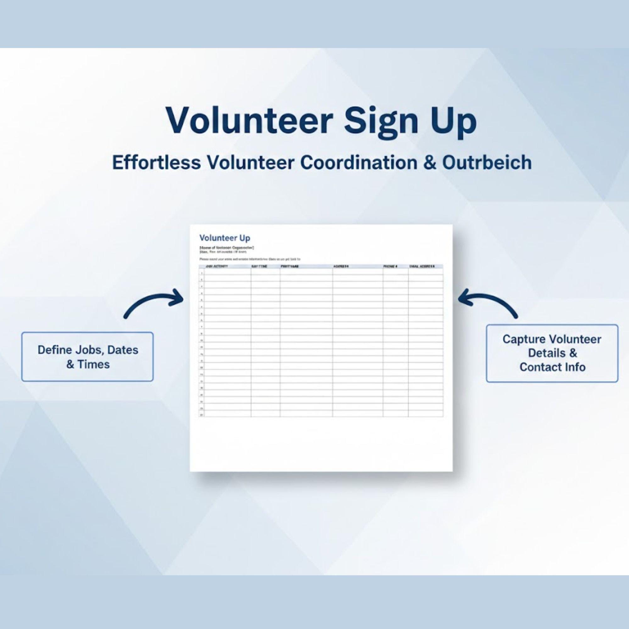 Volunteer Sign up Sheet Excel Template | Community Event Organizer ...