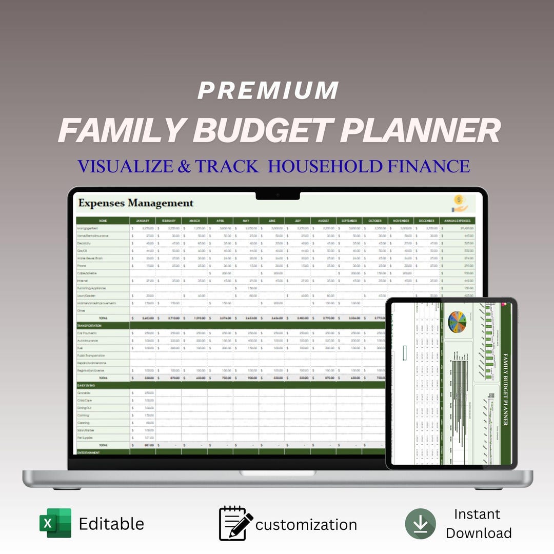 Family Budget Planner Excel Template | Visualize & Track Household ...