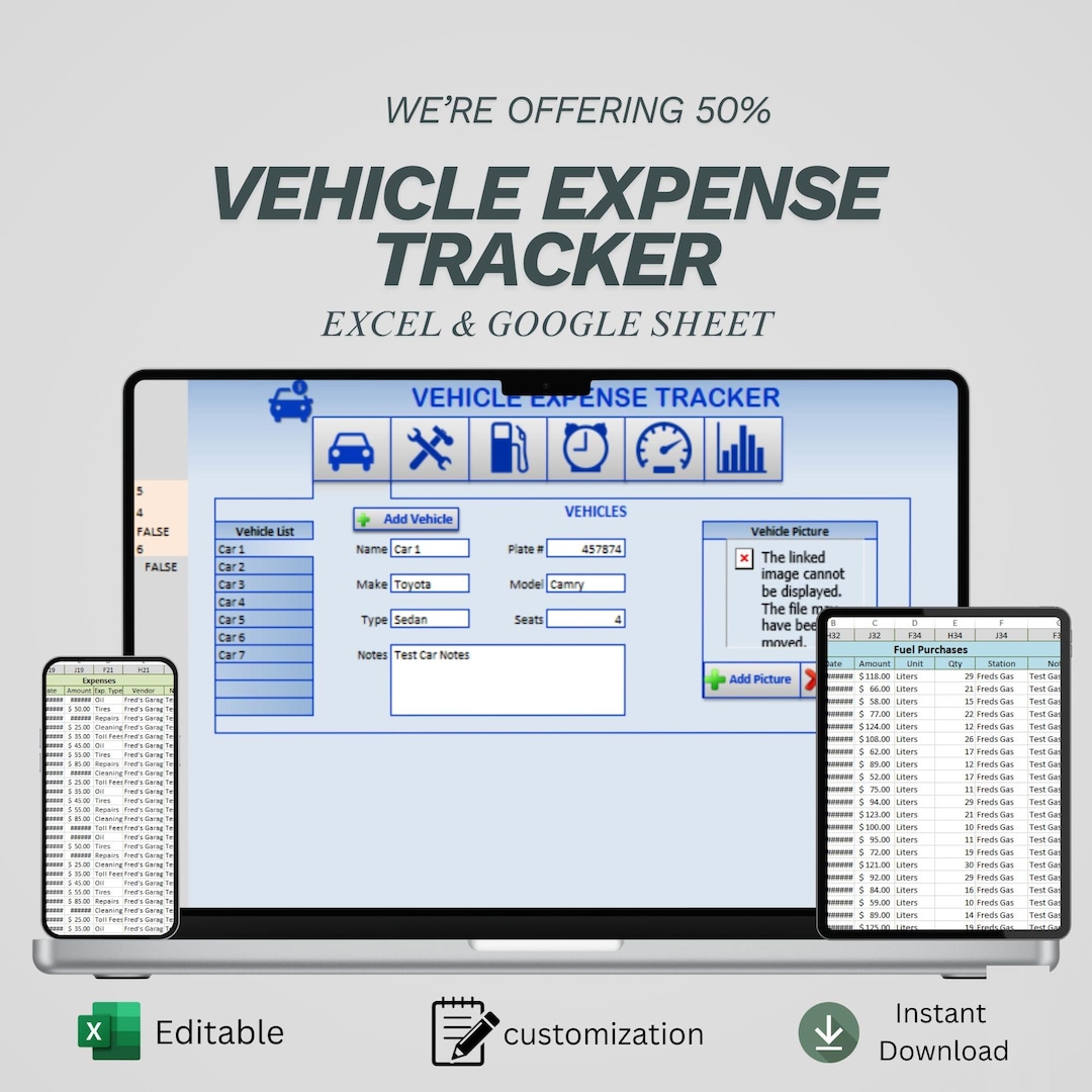 Vehicle Expense Tracker Excel Template Car Maintenance Log Fuel Tracker ...