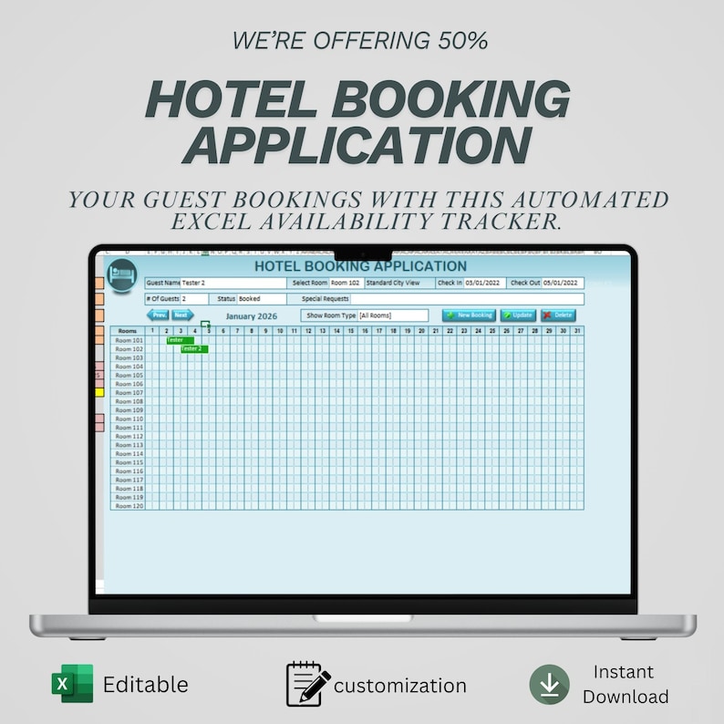 Hotel Booking Management Excel Template | Guest Reservation Tracker ...