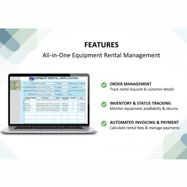 Equipment Rental Tracker Excel Template | Heavy Machinery Leasing ...