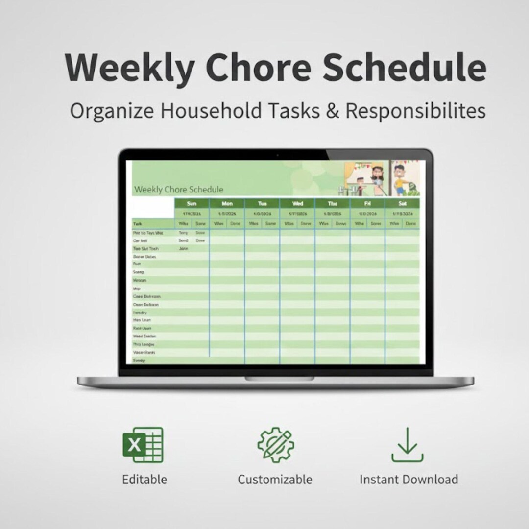 Weekly Chore Schedule Template | Household Task Planner | Family ...