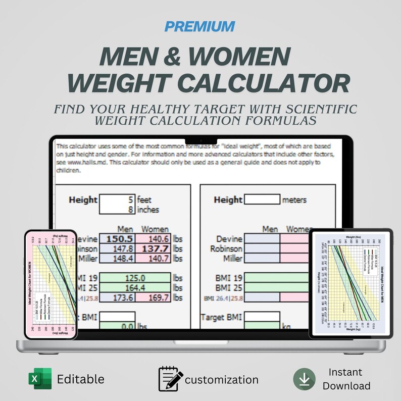 Ideal Weight Calculator Excel Template | BMI Health Tracker ...