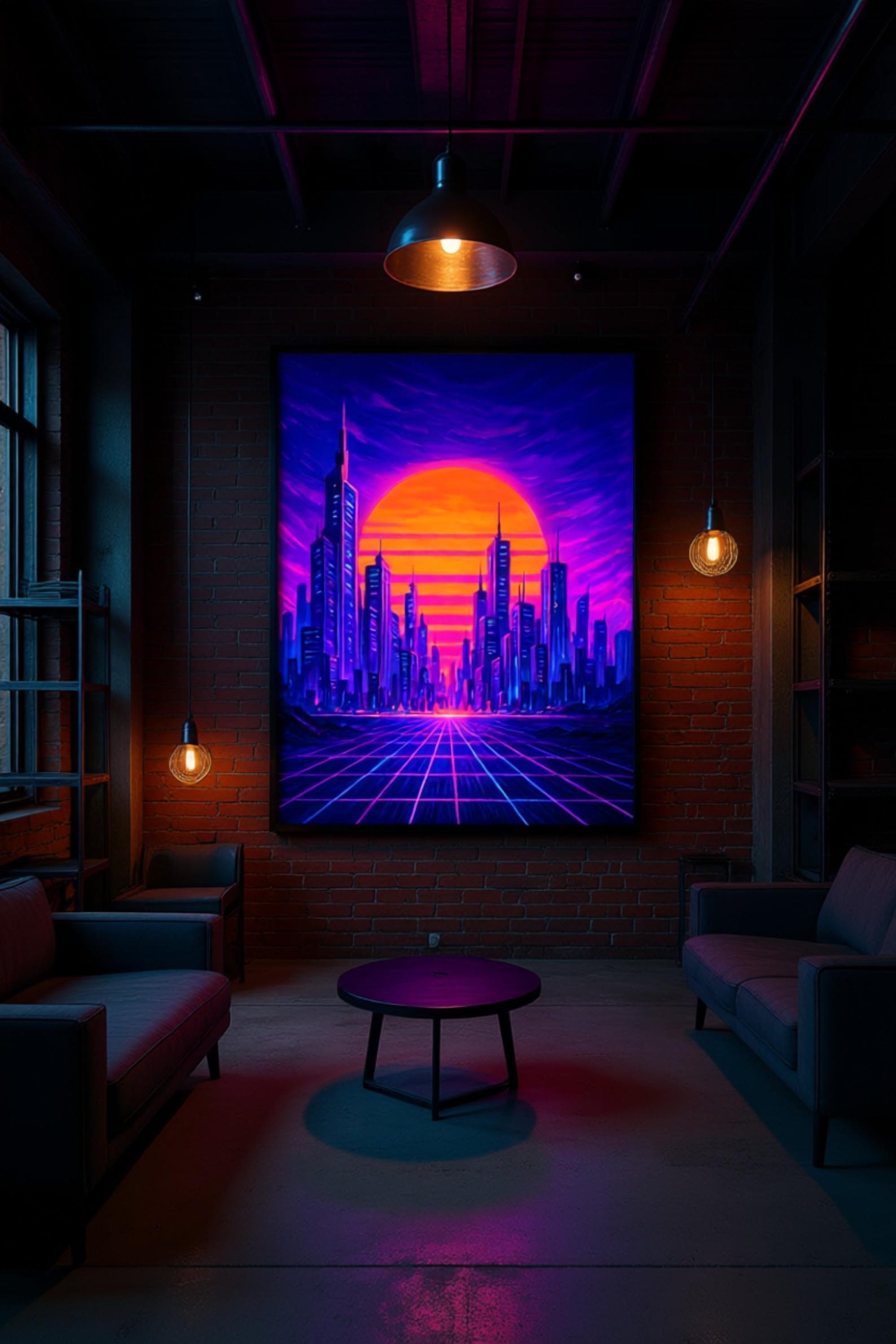 Neon Sunset City – Retro-futuristic Poster | Digital Sci-fi Wall Art ...