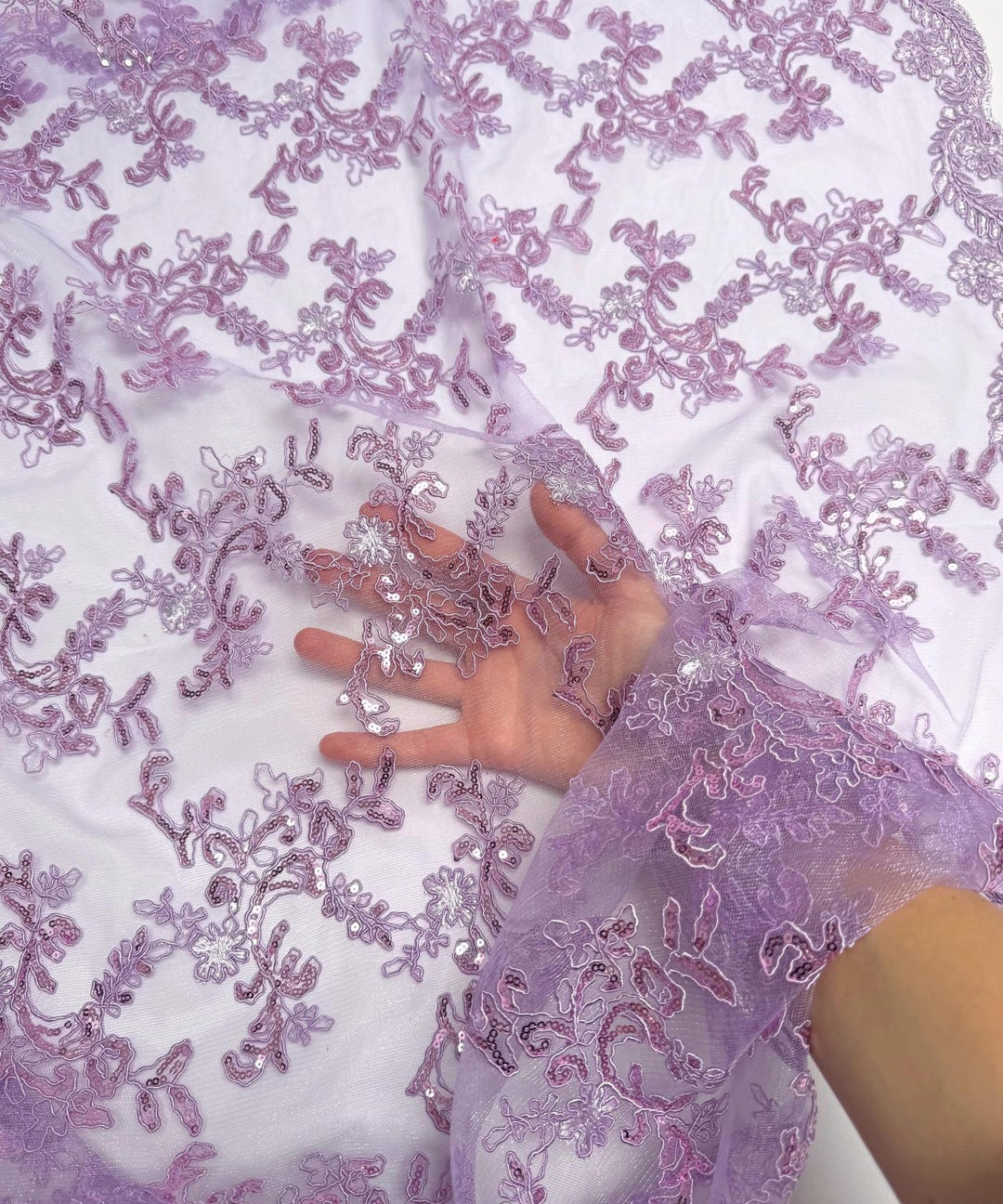 Lavender Floral Lace by the Yard, Embroidered Lavender Lace Fabric With ...